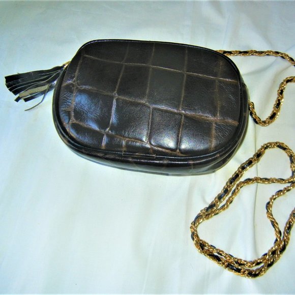 L. J. Simone | Bags | Vintage Lj Lj Simone Blackbrown Leather Faux Croc ...